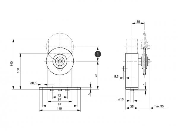 Spann-Box® tamaño 1 con rueda de cadena tipo-K-L / Murtfeldt - Alto ...
